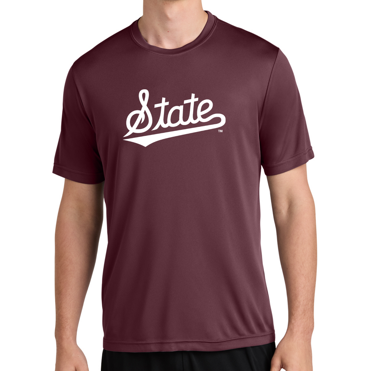 State Script Performance Tee – Maroon – Maroon & Co
